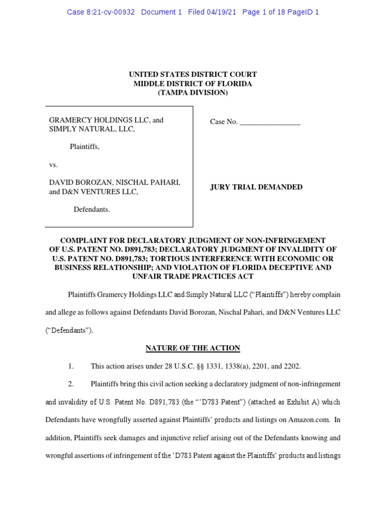 Grammercy Holdings v. Borozan - Complaint | PDF | Declaratory Judgment ...
