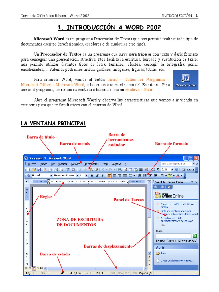 Introducción a Word 2002: Pantalla y Funciones | PDF | Microsoft Word ...