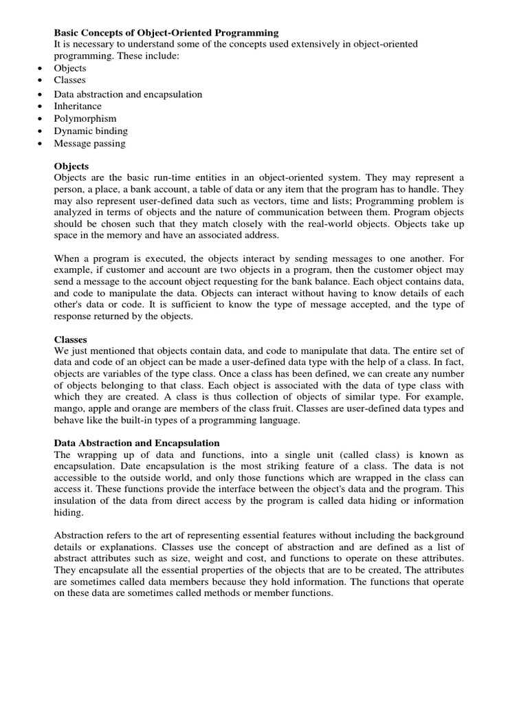Basic Concepts Of Oop Pdf Object Oriented Programming Class Computer Programming