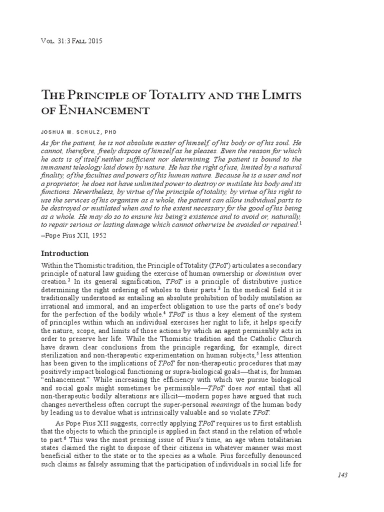 The Principle of Totality and The Limits | PDF | Autonomy | Thomas Aquinas
