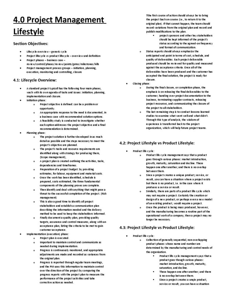 4.0 Project Management Lifestyle | PDF | Product Lifecycle | Project ...