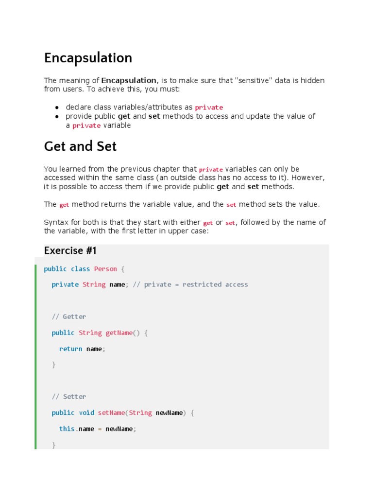 Encapsulation: Exercise #1 | PDF | Class (Computer Programming) | Software Development