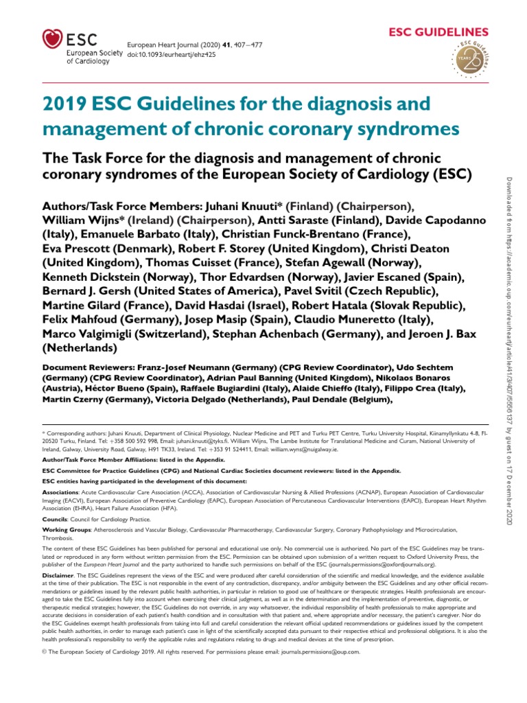 2019 ESC Guidelines For The Diagnosis and Management of Chronic ...