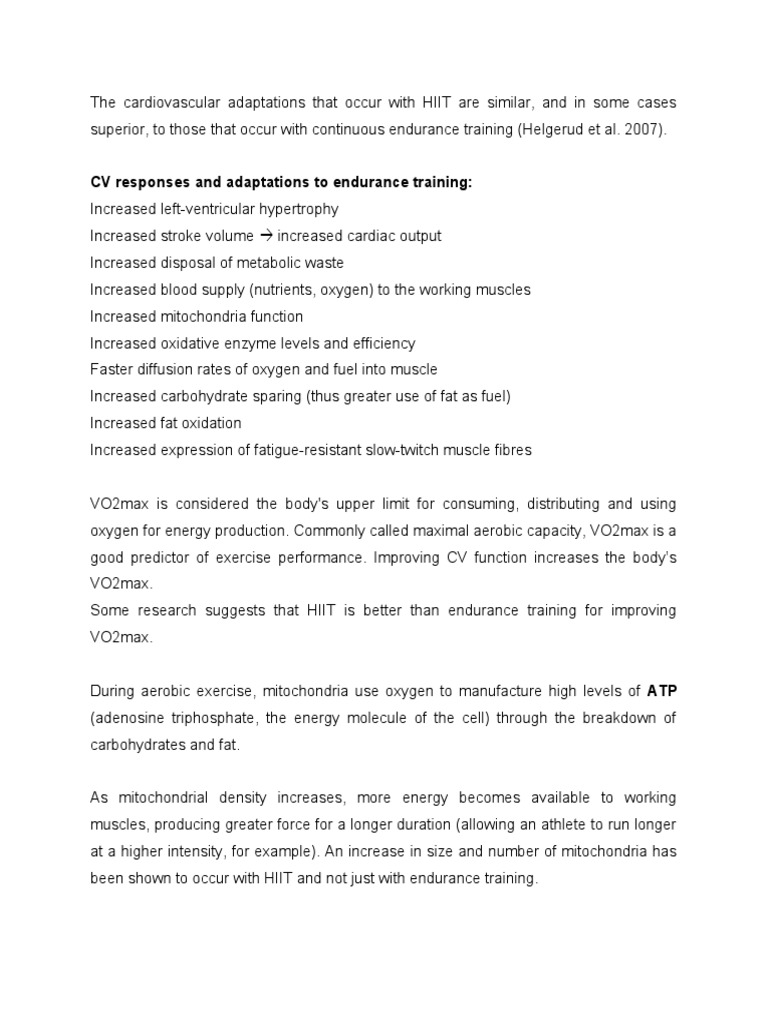 CV Adaptations, HIIT, Fatigue | PDF | High Intensity Interval Training | Muscle