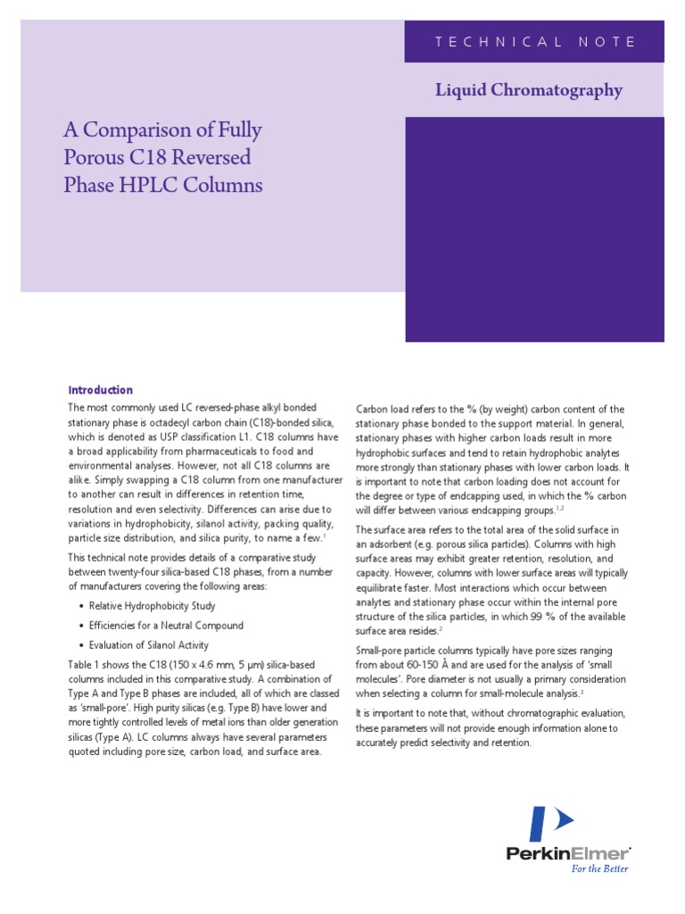 A Comparison of Fully Porous C18 Reversed Phase HPLC Columns | PDF ...