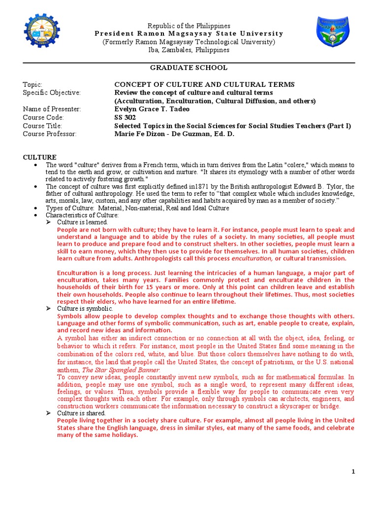 2 Concept of Culture and Cultural Terms - Handout Final With ...