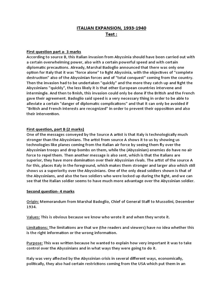 ITALIAN EXPANSION 1933-1940 | PDF | Benito Mussolini | Fascism