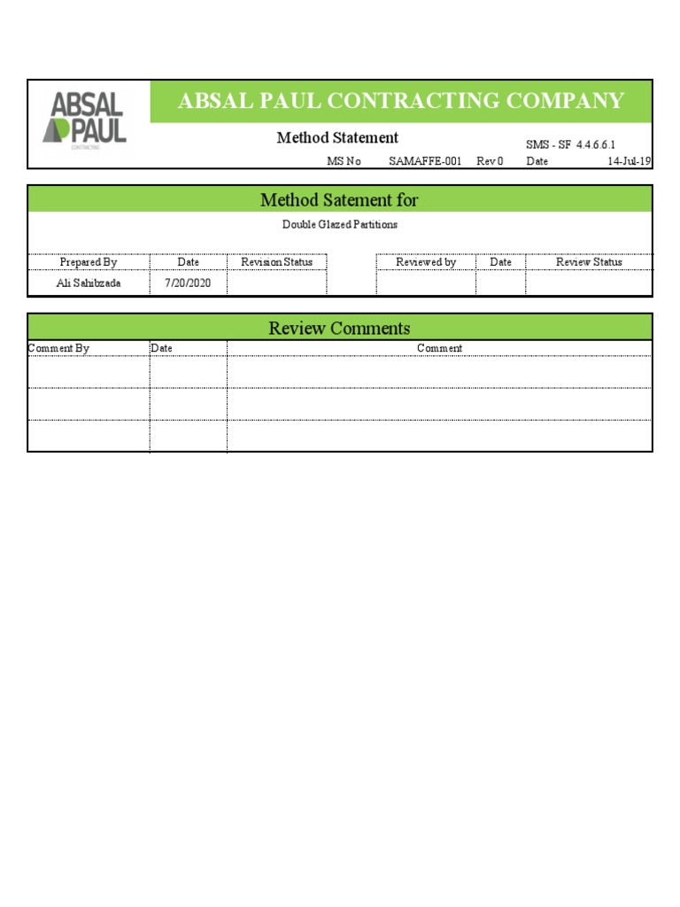 SMS - SF 4.4.6.6.1 Method Statement Glass Partition Installation | PDF ...
