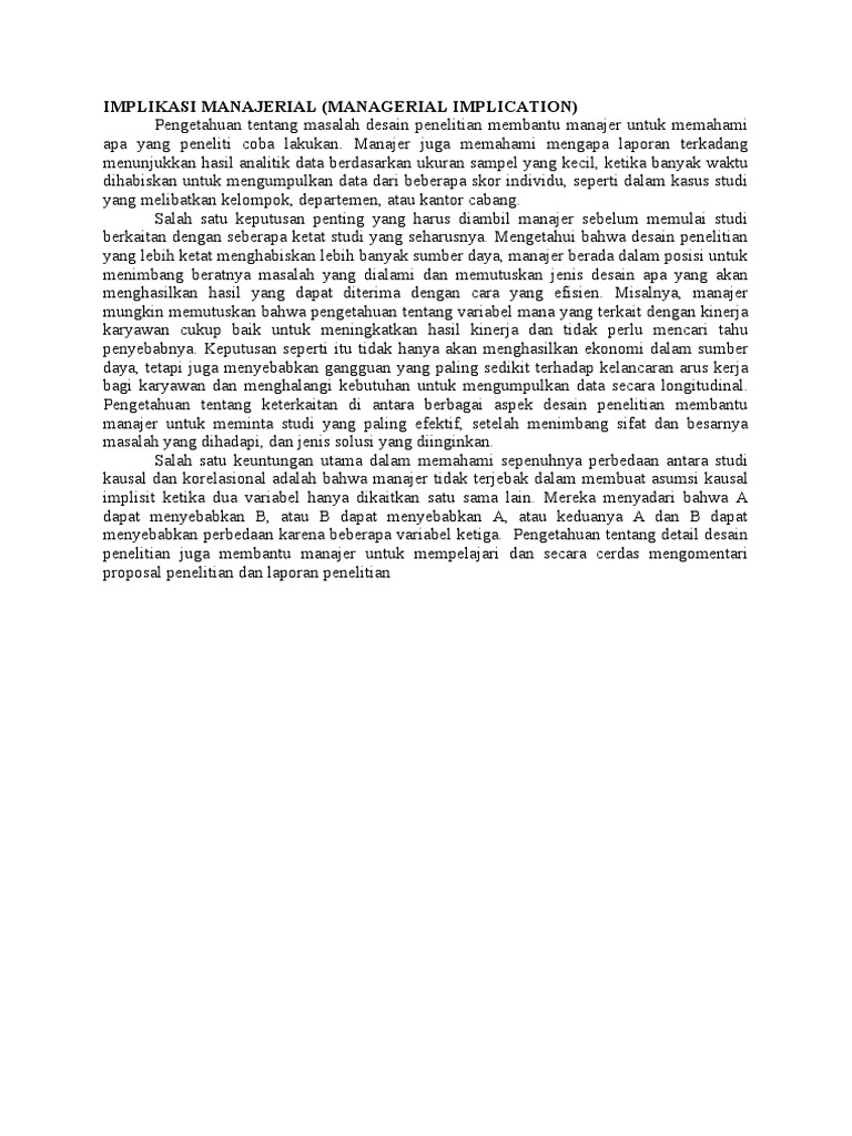 Arti dan Contoh Implikasi Manajerial | PDF