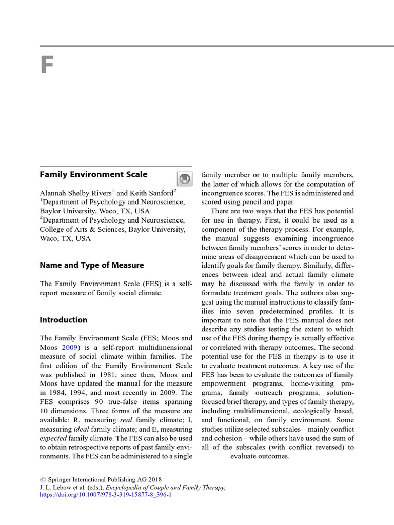 Family Environment Scale: Name and Type of Measure | PDF | Validity ...