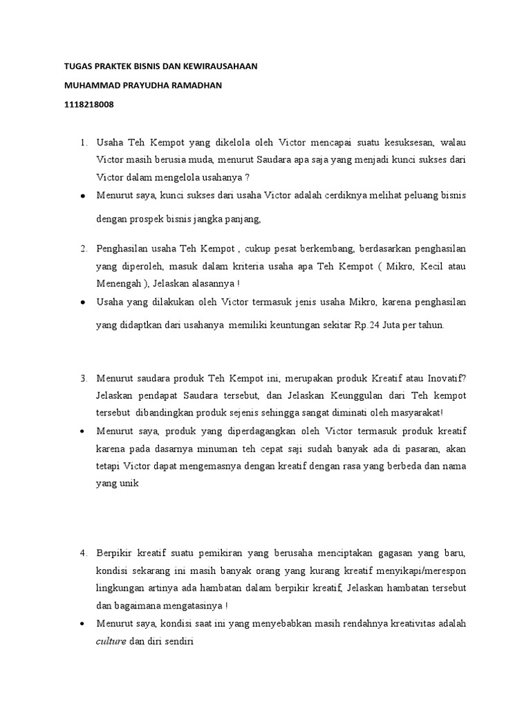 Kunci Sukses Usaha Teh Kempot | PDF