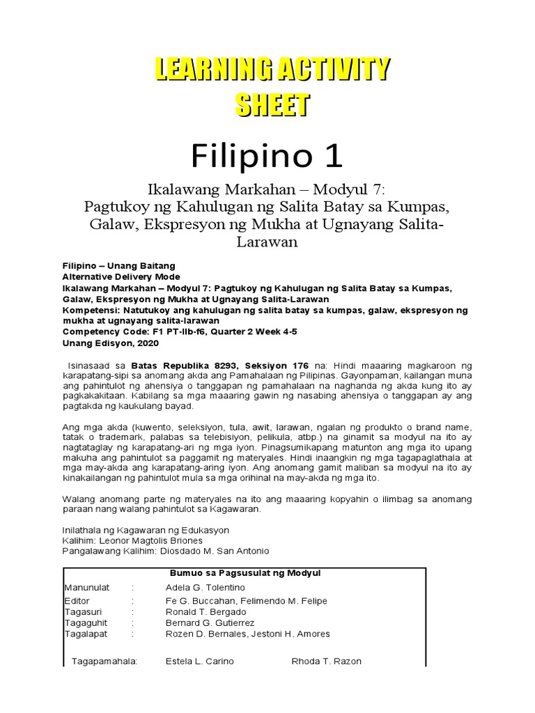 Filipino1 Q2 LAS7 | PDF