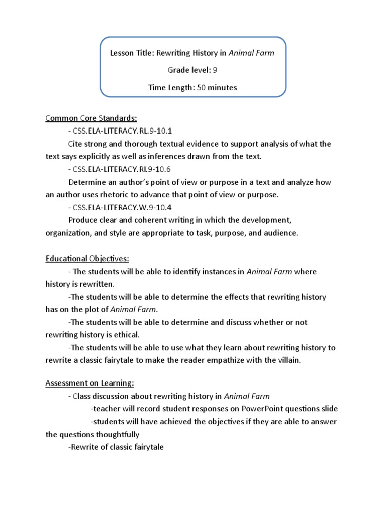 Animal Farm Lesson Plan | Download Free PDF | Fairy Tales | Microsoft ...