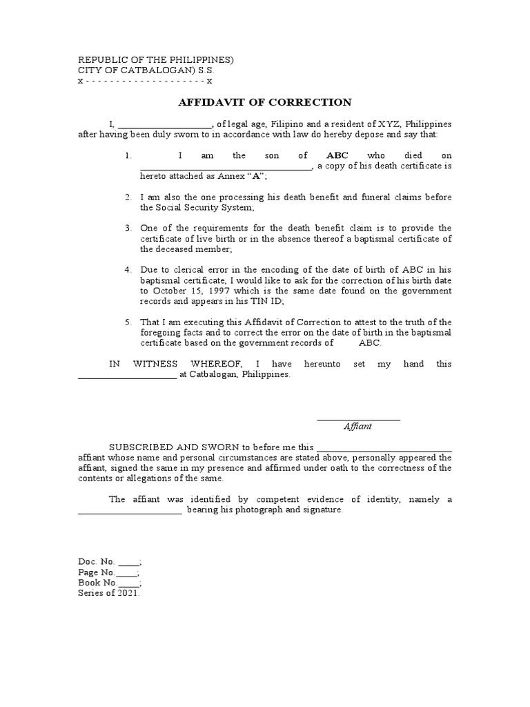 SAMPLE Sworn Affidavit of Correction | PDF