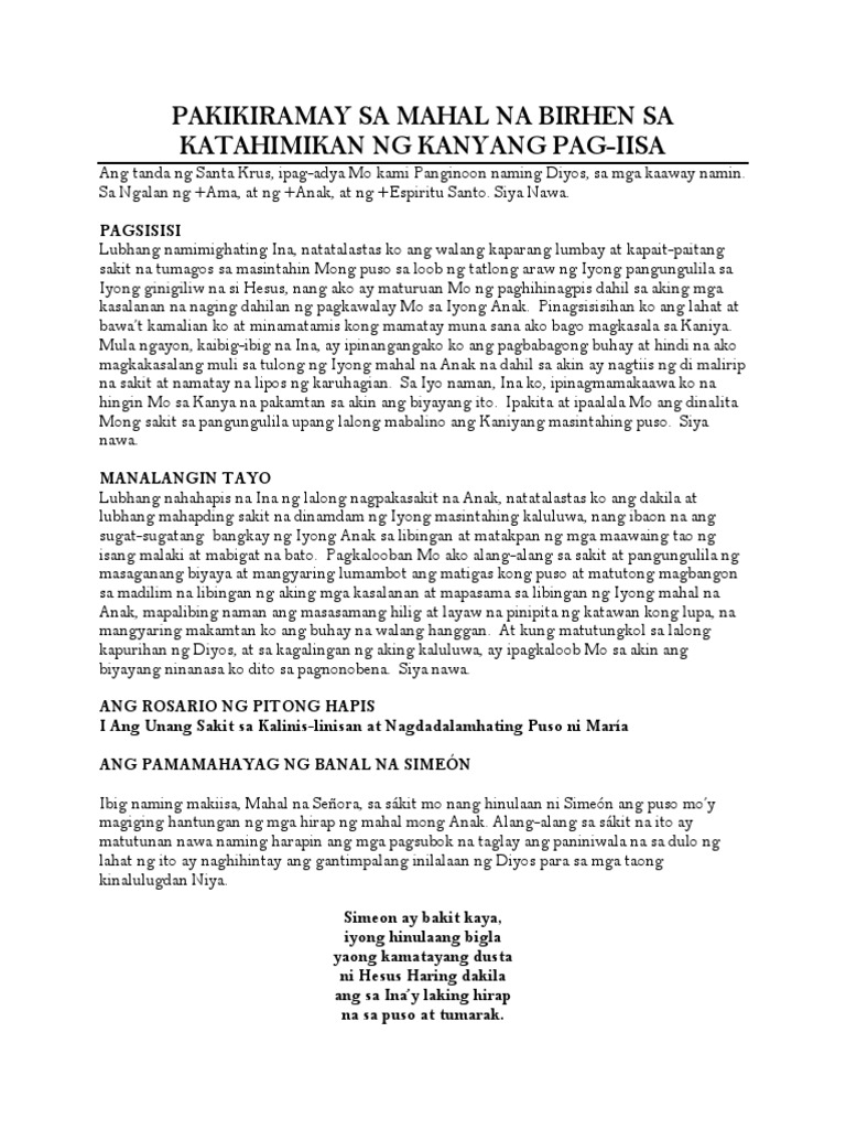 Pakikiramay Sa Mahal Na Birhen Sa Katahimikan NG Kanyang Pag | PDF