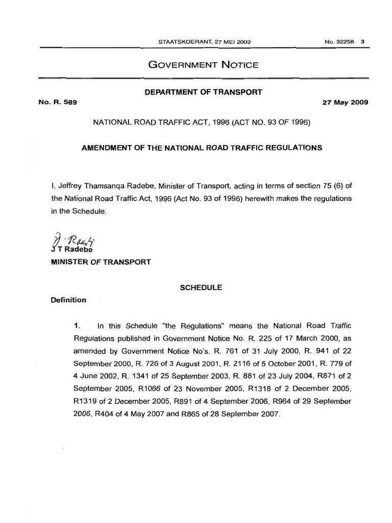 National Road Traffic Act-#93 of 1996 | PDF | Driver's License ...