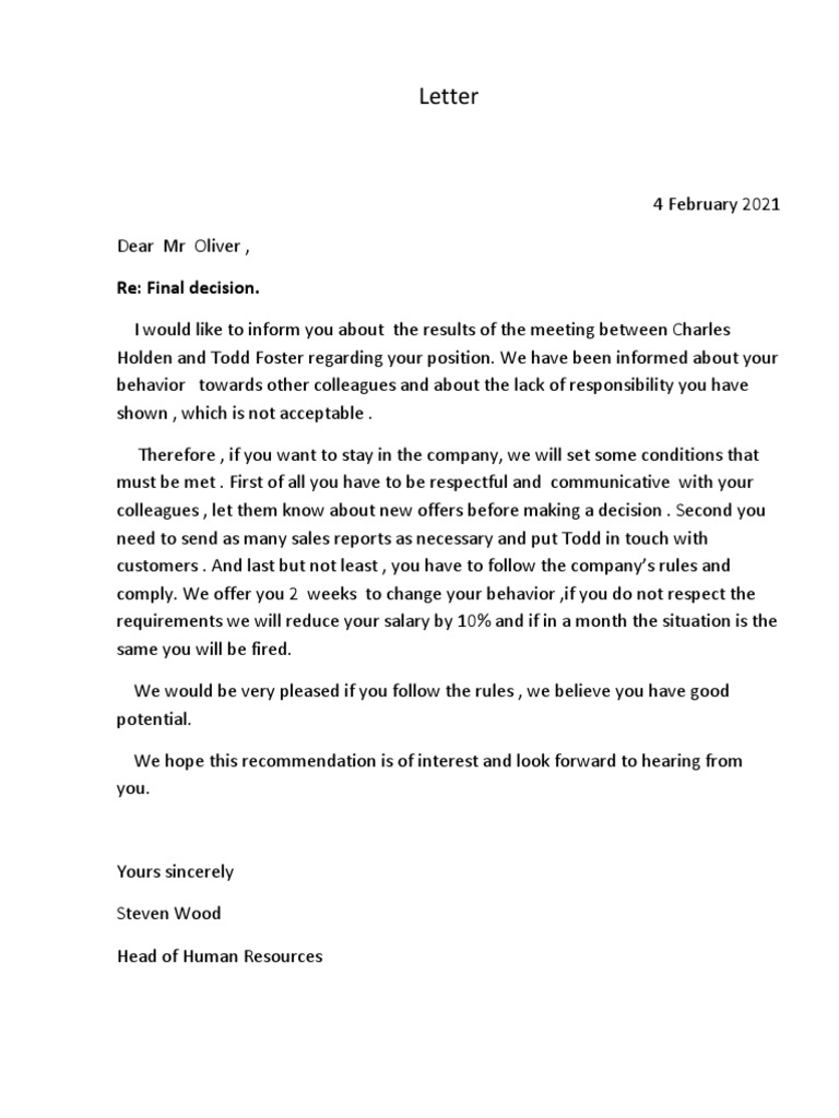 Letter: Re: Final Decision | PDF