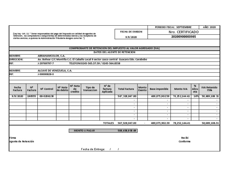 Formato Retencion Iva | PDF | Factura | Impuesto al valor agregado
