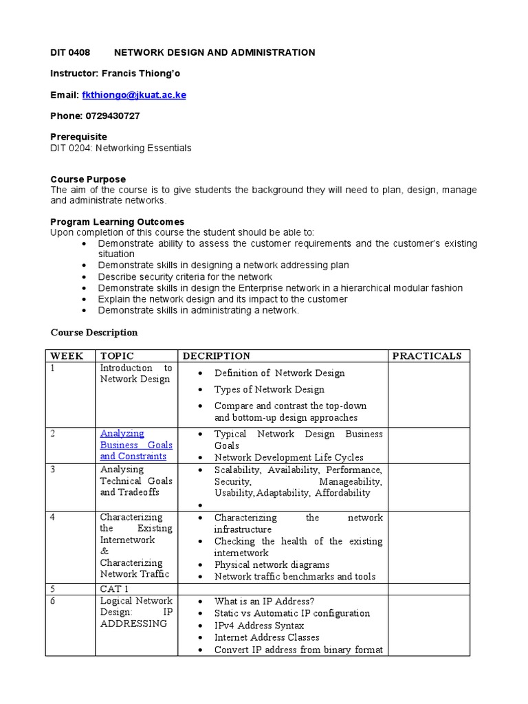 Dit 0408 - Network Design and Admiistration Course Outline | PDF | Ip ...