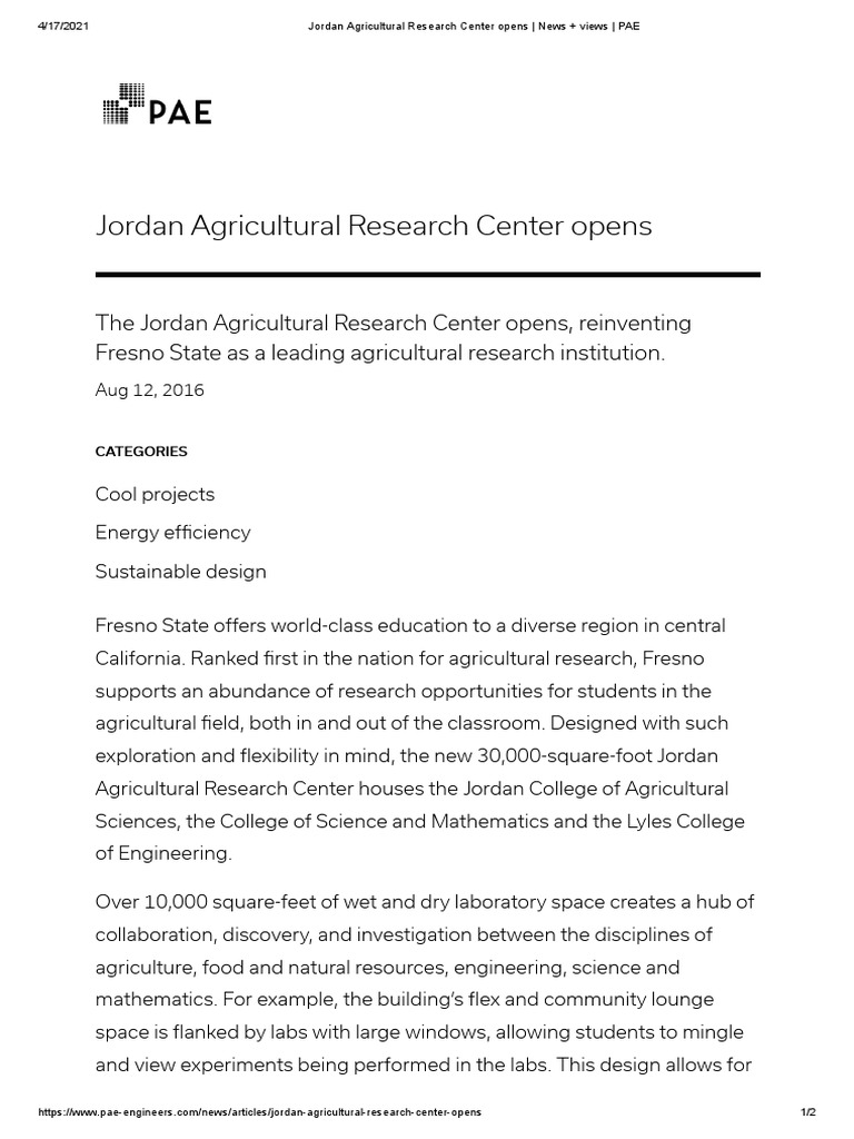 Jordan Agricultural Research Center Opens - News + Views - PAE | PDF ...