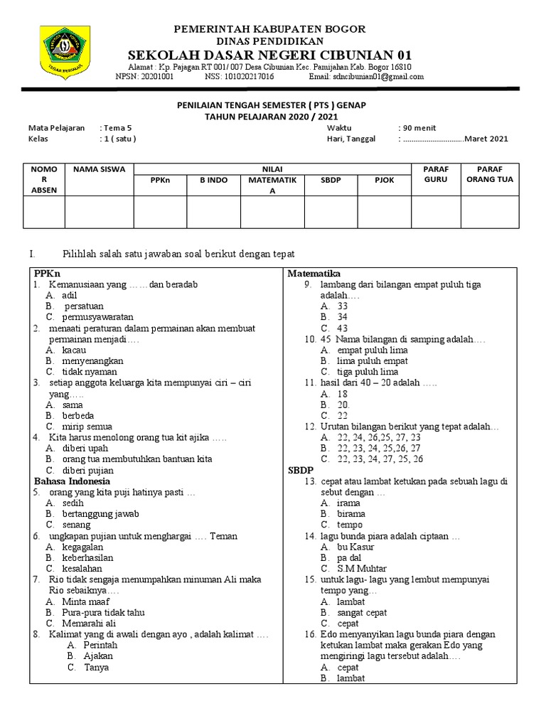 Pts Tema 5 Kls 1 | PDF