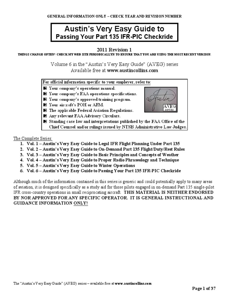 Part 135 IFR-PIC Checkride Guide | PDF | Instrument Flight Rules | Air ...