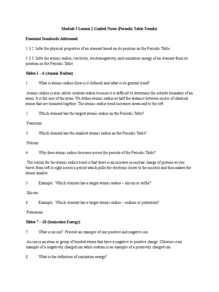 Periodic Table Trends Guide | PDF | Ion | Periodic Table