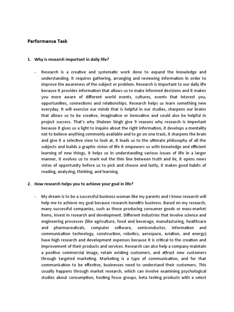 Performance Task Research | PDF | Marketing | Research And Development