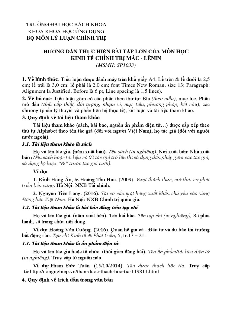 2021 - Hướng dẫn thực hiện BTL môn KTCT | PDF