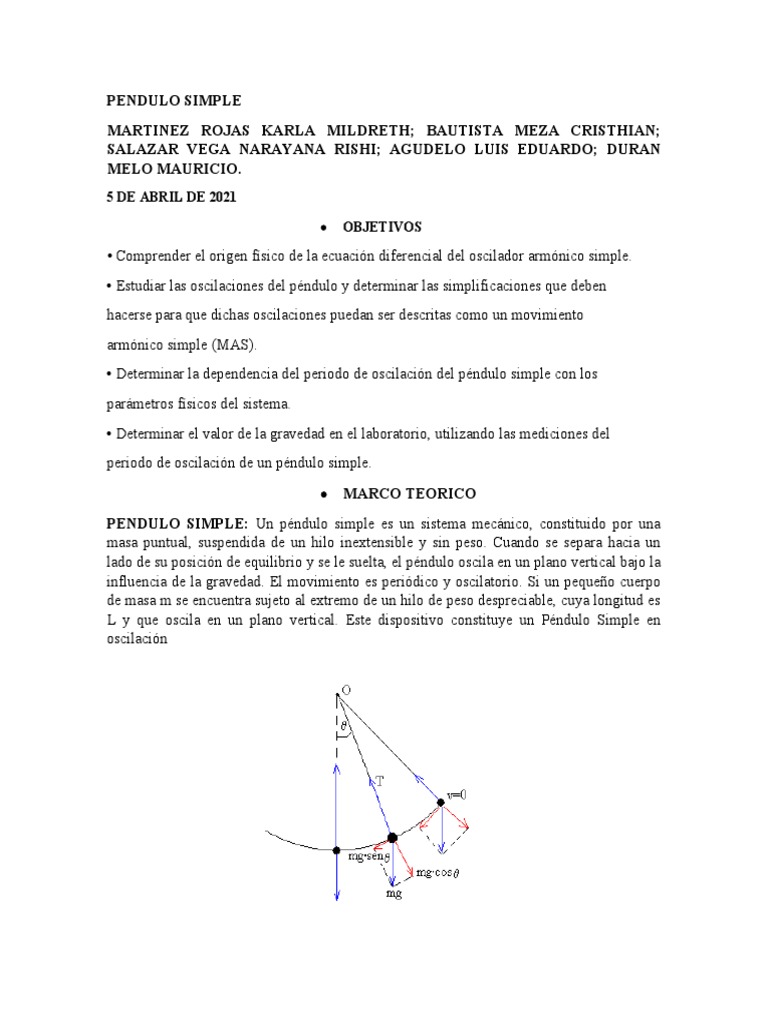 Informe de Pendulo Simple | PDF | Péndulo | Oscilación