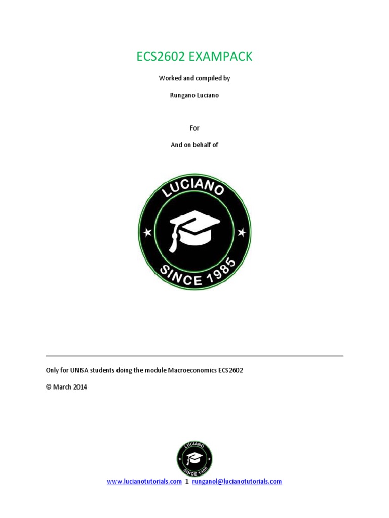 Ecs2602 Exampack Complete-1 | PDF | Demand For Money | Demand