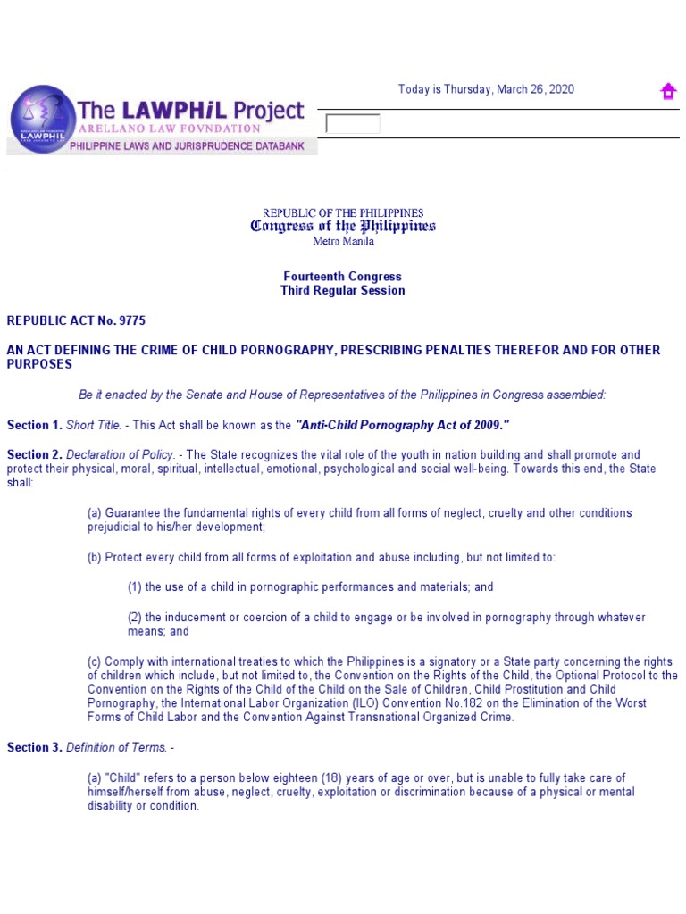 RA 9775 Anti-Child Pornography Act of 2009 | PDF | Child Pornography ...
