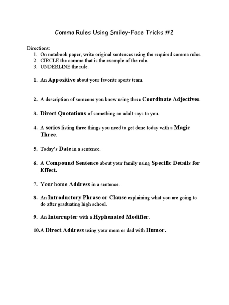 Comma Rules Smiley Face 2 | PDF