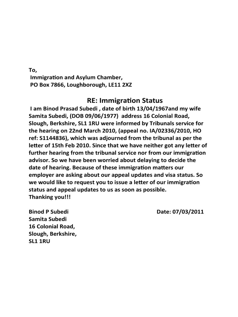 Request for Immigration Status Update | PDF | Law