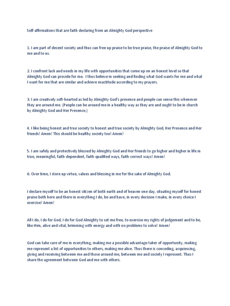 Self Affirmations by GOD! BY AGNES MARY ANITA MENA MASSOUD AND JESLIN ...
