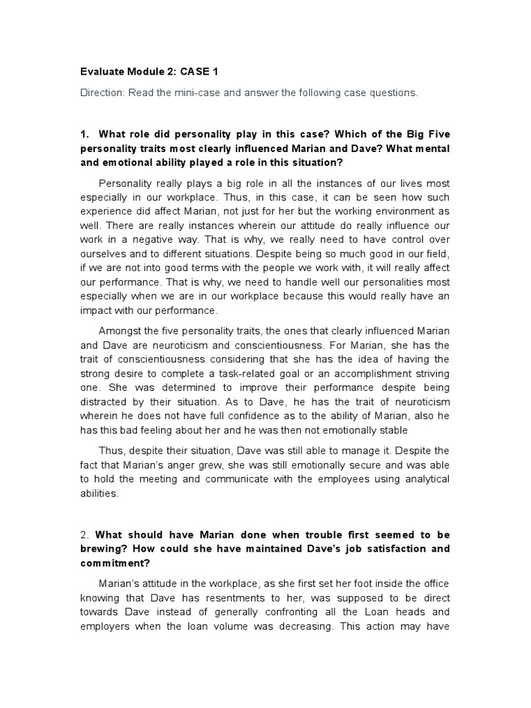 Direction: Read The Mini-Case and Answer The Following Case Questions ...