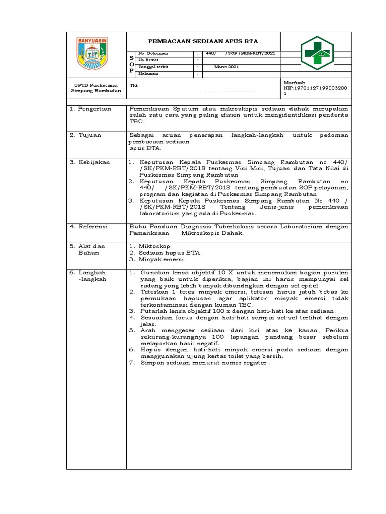 8 1 1 1 Sop Pembacaan Sediaan Apus Bta Ok Pdf