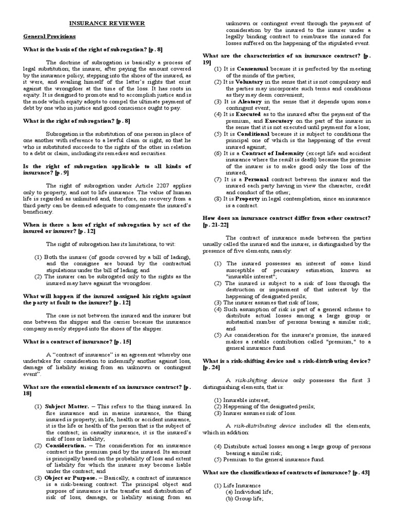 Insurance Reviewer de Leon | PDF | Assignment (Law) | Insurance