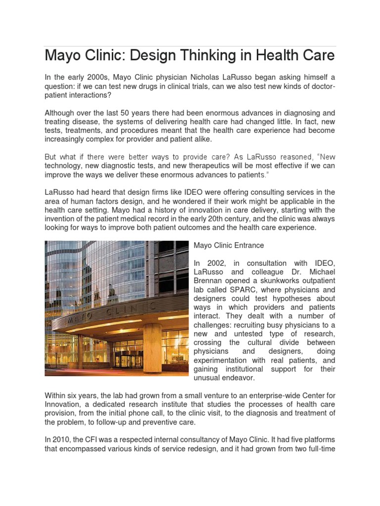 Mayo Clinic: Design Thinking in Health Care | PDF | Physician | Patient