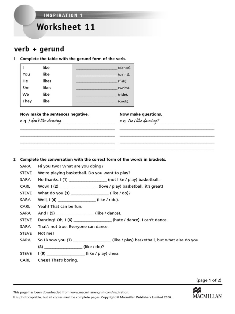 Worksheet 11: Verb + Gerund | PDF | Linguistics | Grammar