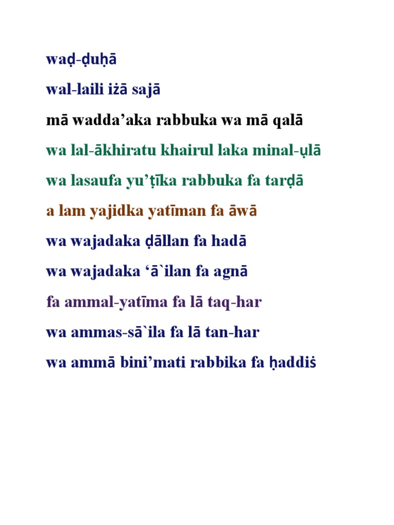Wa - U Ā Wal-Laili Iżā Sajā: Mā Wadda'aka Rabbuka Wa Mā Qalā | PDF
