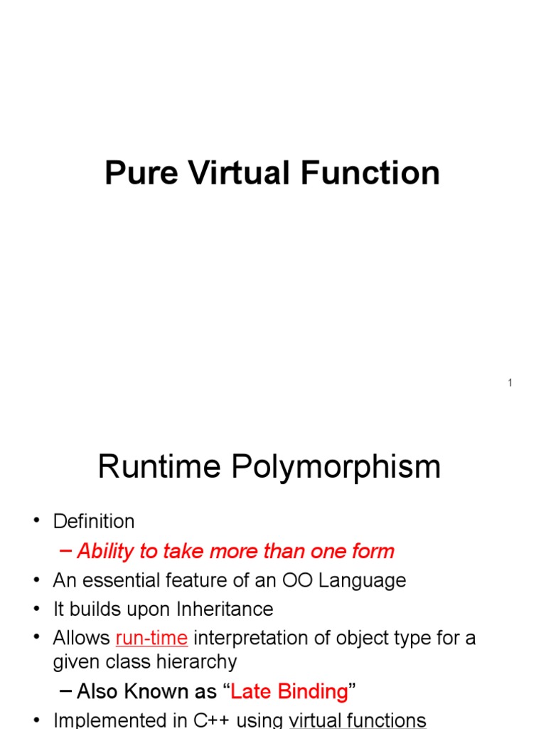 Understanding Pure Virtual Functions in C++ | PDF | Class (Computer ...