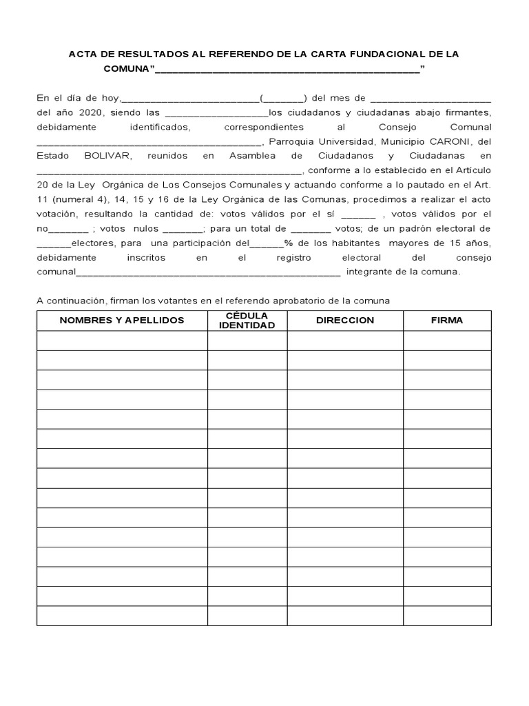 Acta Resultado Referendo para Comuna | PDF