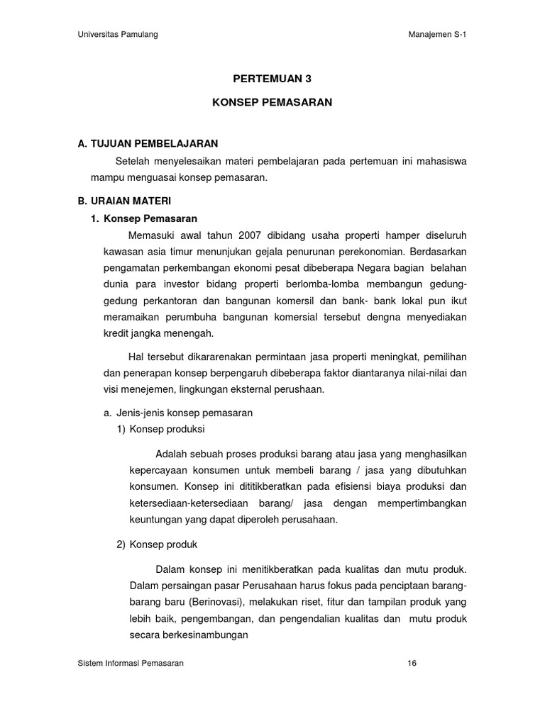 Pertemuan 3 - Konsep Pemasaran | PDF | Bisnis | Pengelolaan Keuangan & Uang
