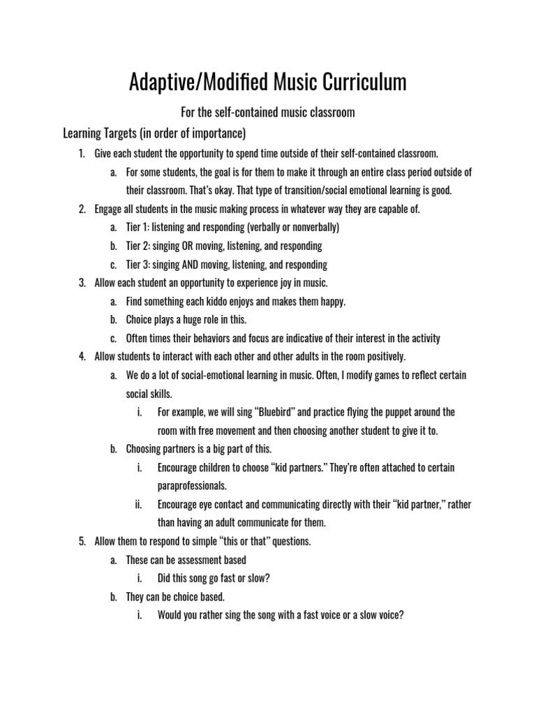 Adaptive Modified Music Curriculum 1 | PDF | Nonverbal Communication ...