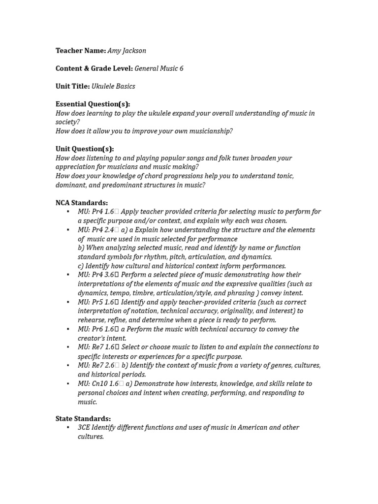 Ukulele Unit Plan | PDF | String Instruments | Musical Compositions