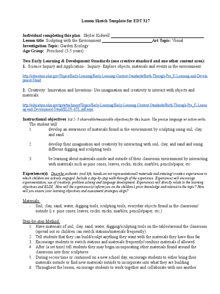 Edt 317-Visual Lesson Sketch | PDF | Educational Assessment ...