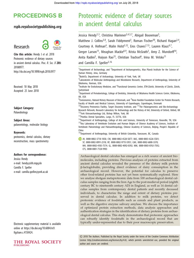 Dietary On Dental Calculus 2018 | PDF | Proteomics | Proteins