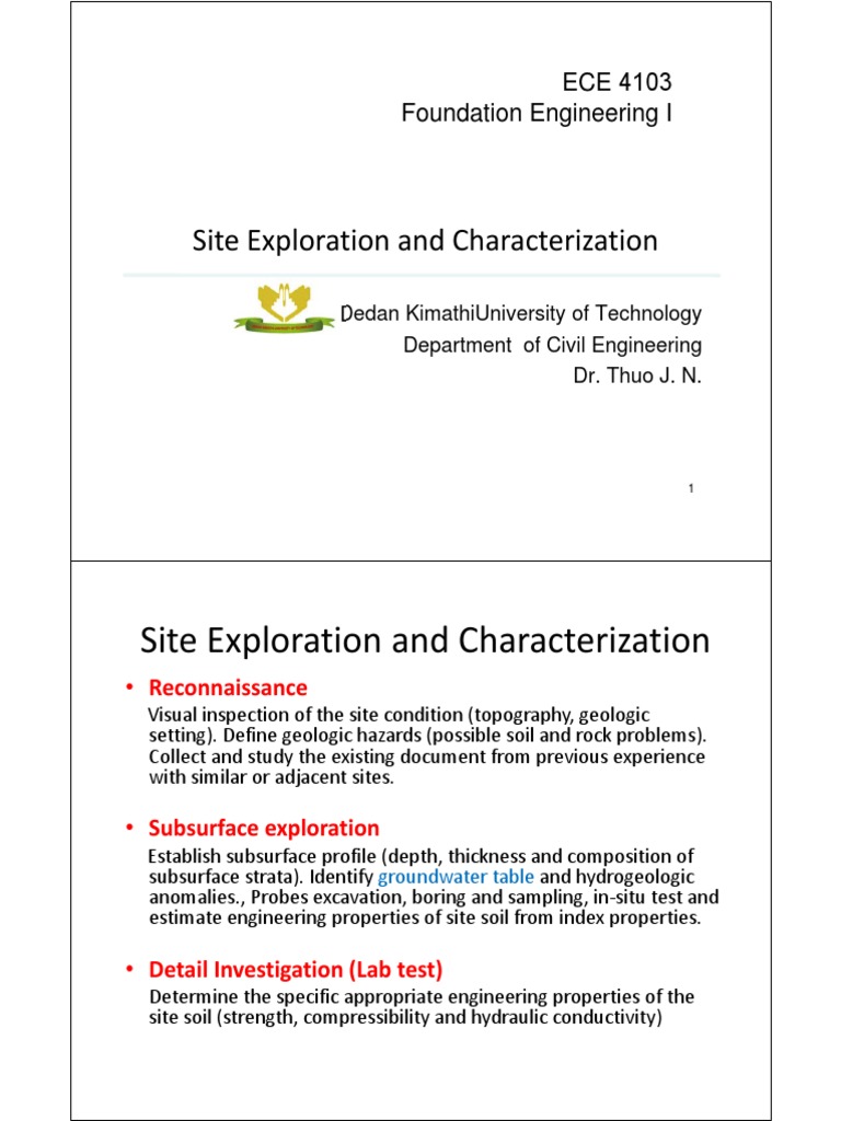 Site Exploration and Characterization Methods | PDF | Geotechnical ...