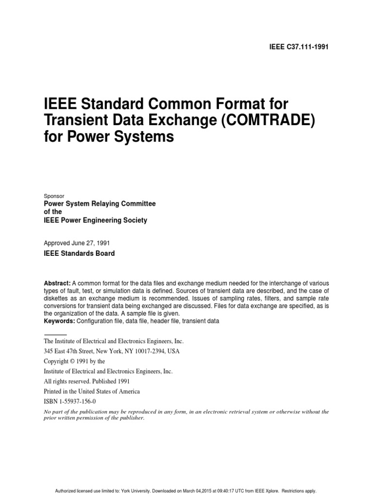Ieee Standard Common Format For Transient Data Exchange Comtrade | PDF ...